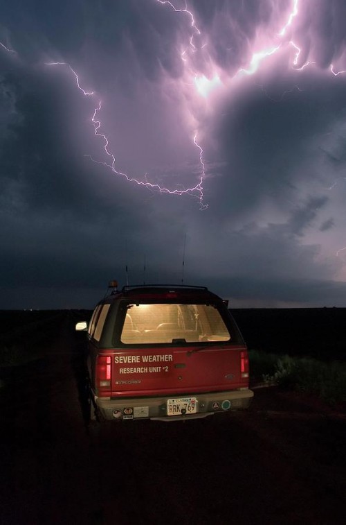 What should the drivers do if they are driving a car in a thunderstorm?